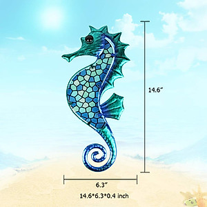 HONGLAND 2 Pack Metal Wall Art Seahorse Wall Decor Coastal Wall Sculptures Beach Theme Wall Decoration for Home,Garden,Fence 12 inch