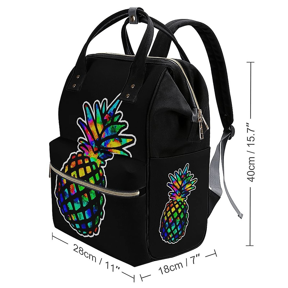 Colorful Pineapple Diaper Bag Backpack Large Capacity Mommy Bags Multifunction Nappy Bag Travel Back Pack Black-Style
