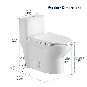 Eridanus Small Compact One Piece Toilet For Bathroom, Powerful Dual Flush Modern Toilet, 1.1/1.6 GPF, 12" Rough-In, Elongated Toilet with Soft Closing Seat, 26.68"D x 14.37"W x 26"H, White