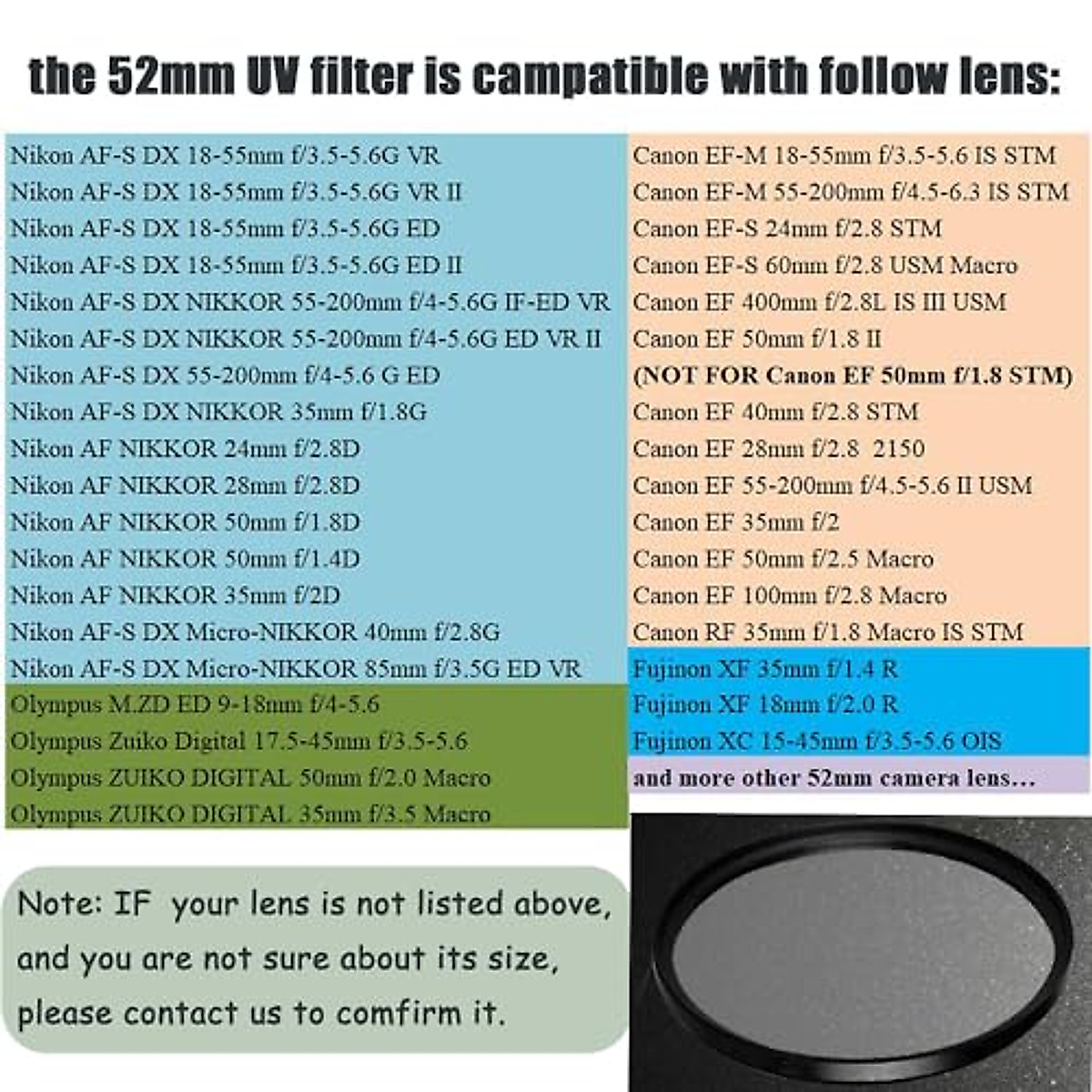 52mm HD UV Filter for D5300 D3500 D850 D7500 Camera w/AF-S DX 18-55mm f/3.5-5.6G Lens, Fire Rock UV Filter for Canon EOS 90D, Rebel T7 w/EF-M 55-200mm 18-55mm Lens -1 Pack