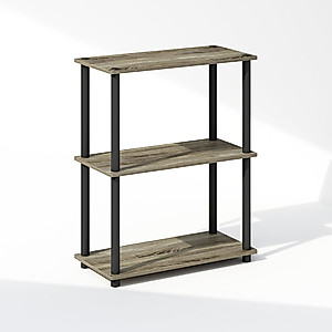 Furinno Turn-N-Tube 3-Tier Multipurpose Compact Bookcase, French Oak/Black