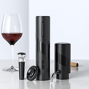 KAVYDENS 4-in-1 Electric Wine Opener Set – USB Rechargeable with Wine Decanter, Wine Aerator,Pourer, Wine Stopper and Foil Cutter. Gift set for Weddings, Parties, and Home Use