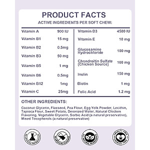 15 in 1 Dog Multivitamin Supplement - Dog Vitamins for Immune System, Digestion, Hip & Joint, Skin & Coat - Multivitamin Chews for Dog with Glucosamine & Chondroitin - Chicken Flavor, 120 Chews