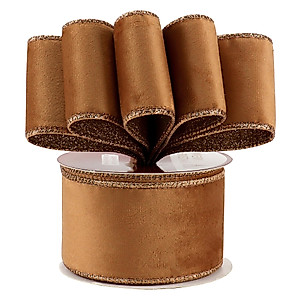 HUIHUANG Copper Christmas Wired Ribbon 2-1/2" Copper Velvet Tree Ribbon with Glitter Copper Backing, for Christmas Tree, Tree Top Bows, Wreath, Garland, Home Decor Crafts- 10 Yards