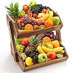 Fruit Basket, Fruit Bowl, 2 Tier Fruit Basket for Kitchen, Fruit Stand Storage Holder, Heavy Duty/Multipurpose/Large Capacity for Fruit, Vegetables, Bread Storage and Home Kitchen Countertop Organizer