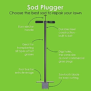 Yard Butler Sod Plugger turf cutter and grass plug tool for zoysia, St. Augustine, fescue, or centipede grass transplanting & repair - ISP-33