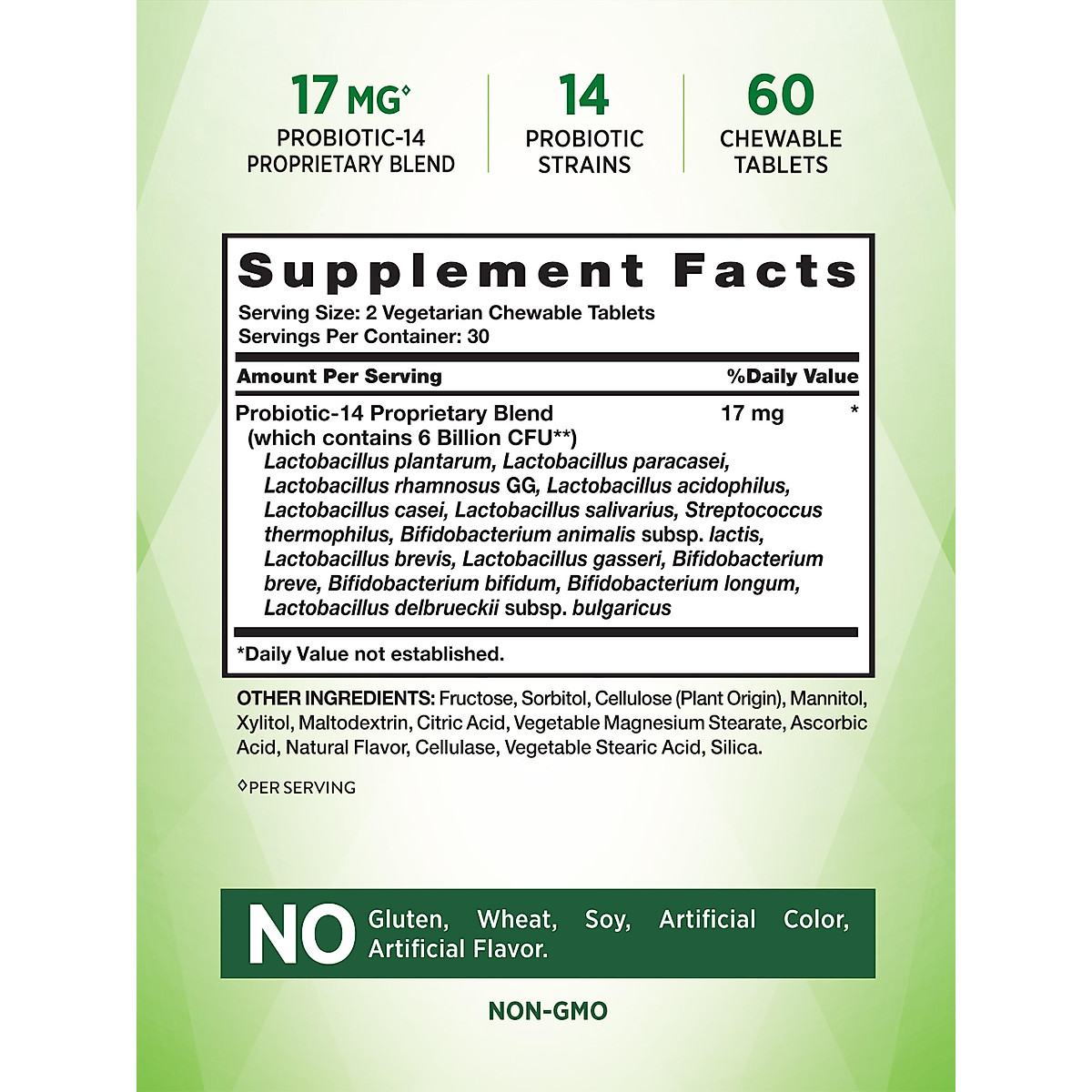 Probiotic Chewable for Men and Women | 6 Billion CFU | 60 Count | 14 Strains | Berry Flavor | Non-GMO & Gluten Free | by Nature's Truth