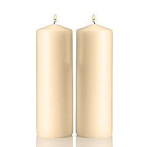 Light In The Dark Ivory Pillar Candles - Set of 2 Unscented Candles - 9 inch Tall, 3 inch Thick - 90 Hour Clean Burn Time