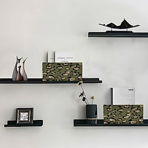 Kigai Hunter Green Leopard Storage Basket for Shelves, Foldable Open Storage Bins with Double Handle, Set of 2 Rectangular Felt Storage Organizer Boxes for Office Desk Home