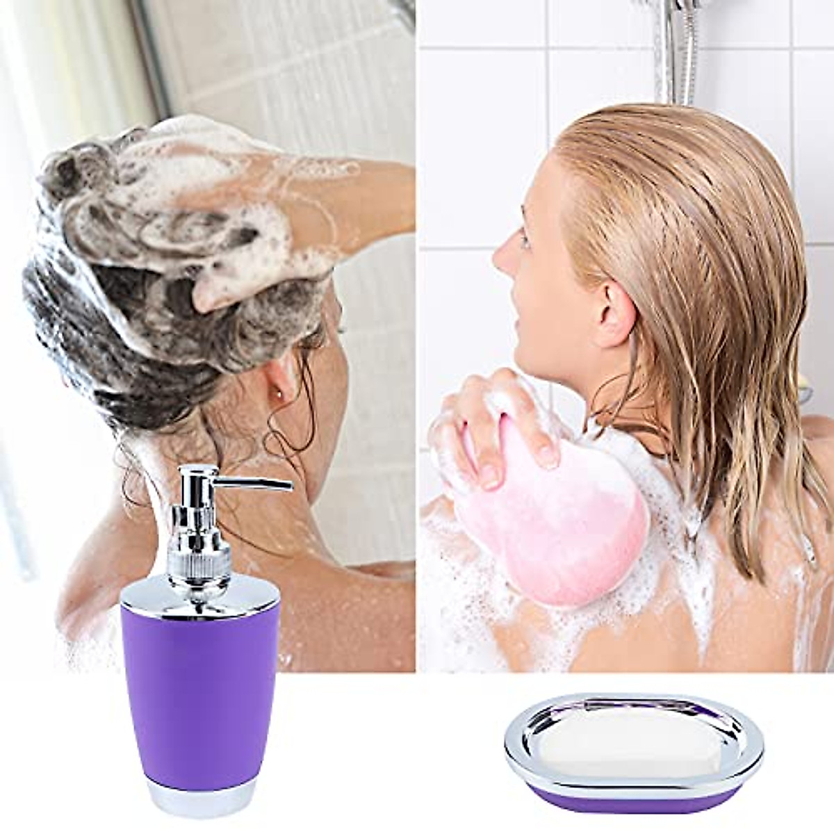 Yosoo 6 Piece Bathroom Accessory Set, Plastic Gift Set Toothbrush Holder Toothbrush Cup Soap Dispenser Soap Dish Toilet Brush Holder Trash Can Tumbler Straw Set Bathroom, Purple