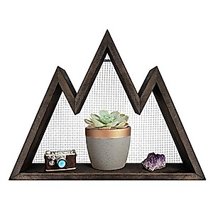 Mkono Mountain Shelf, Floating Wall Shelf Rustic Wood Display Shelving for Crystal,Photo,Plants, Woodland Nursery Decor, Modern Geometric Wall Art Home Decor for Bedroom,Living Room, Office