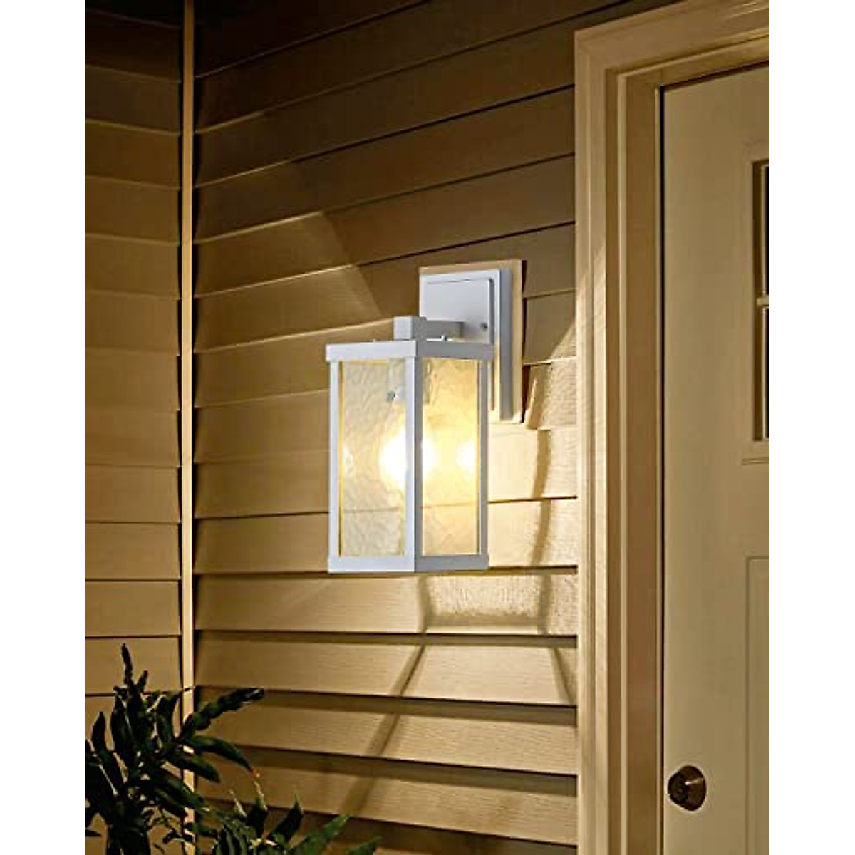 Youroke Outdoor Wall Lantern White, Modern Waterproof Wall Sconces Light Fixtures, Anti-Rust Aluminum Wall Mount Lamp with Water Ripple Glass Shade, Porch & Patio Lights for House Garden Entryway