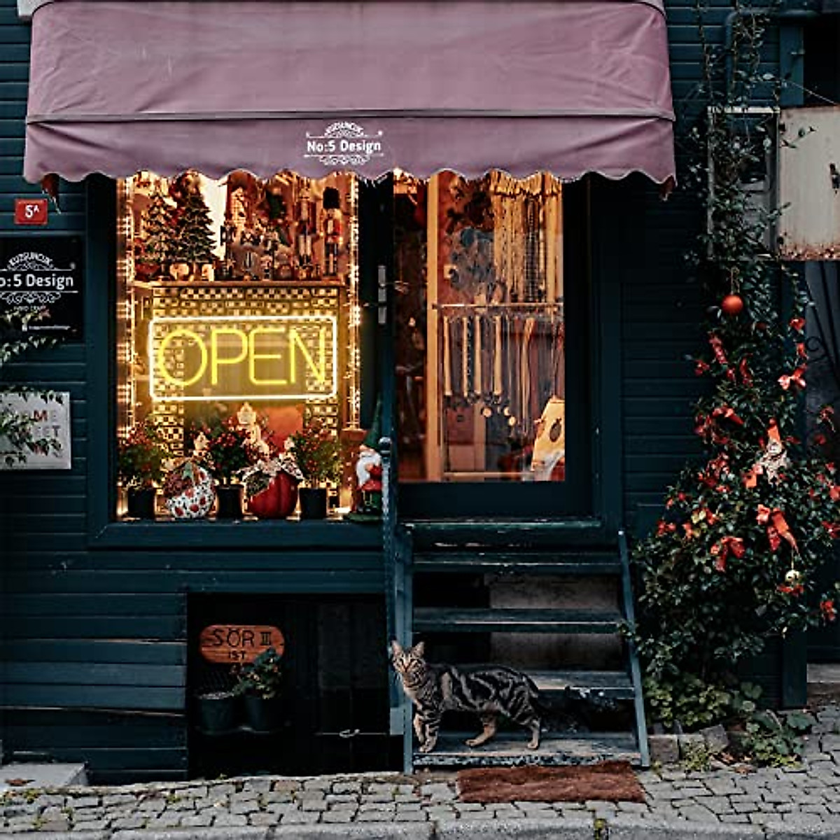 LED Open Sign for Business, FOOPPLY LED Neon Signs for Shop Windows and Doors of Shop, Bar, Restaurant, LED Letters with Open/Closed Sign and Business Hours Signs (Warm Horizontal Open)