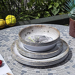 Melamine Dinnerware set for 4 - Dinner Plates Bowls Set 12 PCS Durable BPA Free Dishwasher Safe Shatter-Proof Chip Resistant for Indoor Outdoor, Bear