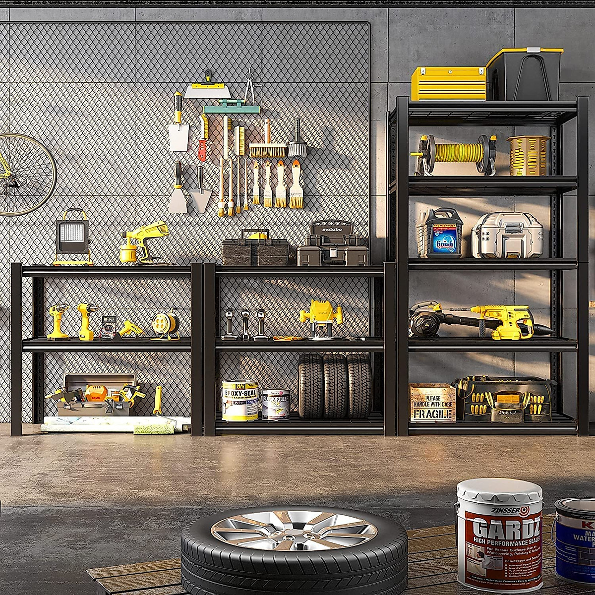 REIBII Garage Shelving Heavy Duty Load 2000Lbs Adjustable 5-Tier Garage Storage Shelves Heavy Duty Metal Shelving for Garage Storage Rack Shelf for Shed, Pantry, Basement 16" D x 36" W x 72" H 2 Pack