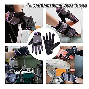 FACELANDY Utility Safety Work Gloves Women, UltraLight Mechanic Driver Gardening Gloves with Touchscreen (S, Violet)