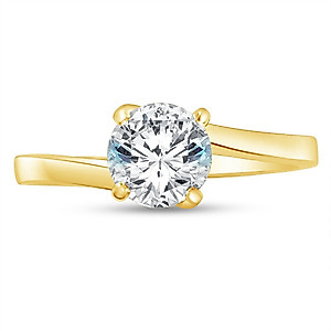 Size - 4.5 - Solid 14k Yellow Gold Round Cut Cross Over Twist Solitaire Wedding Engagement Ring CZ Cubic Zirconia 1.0ct.
