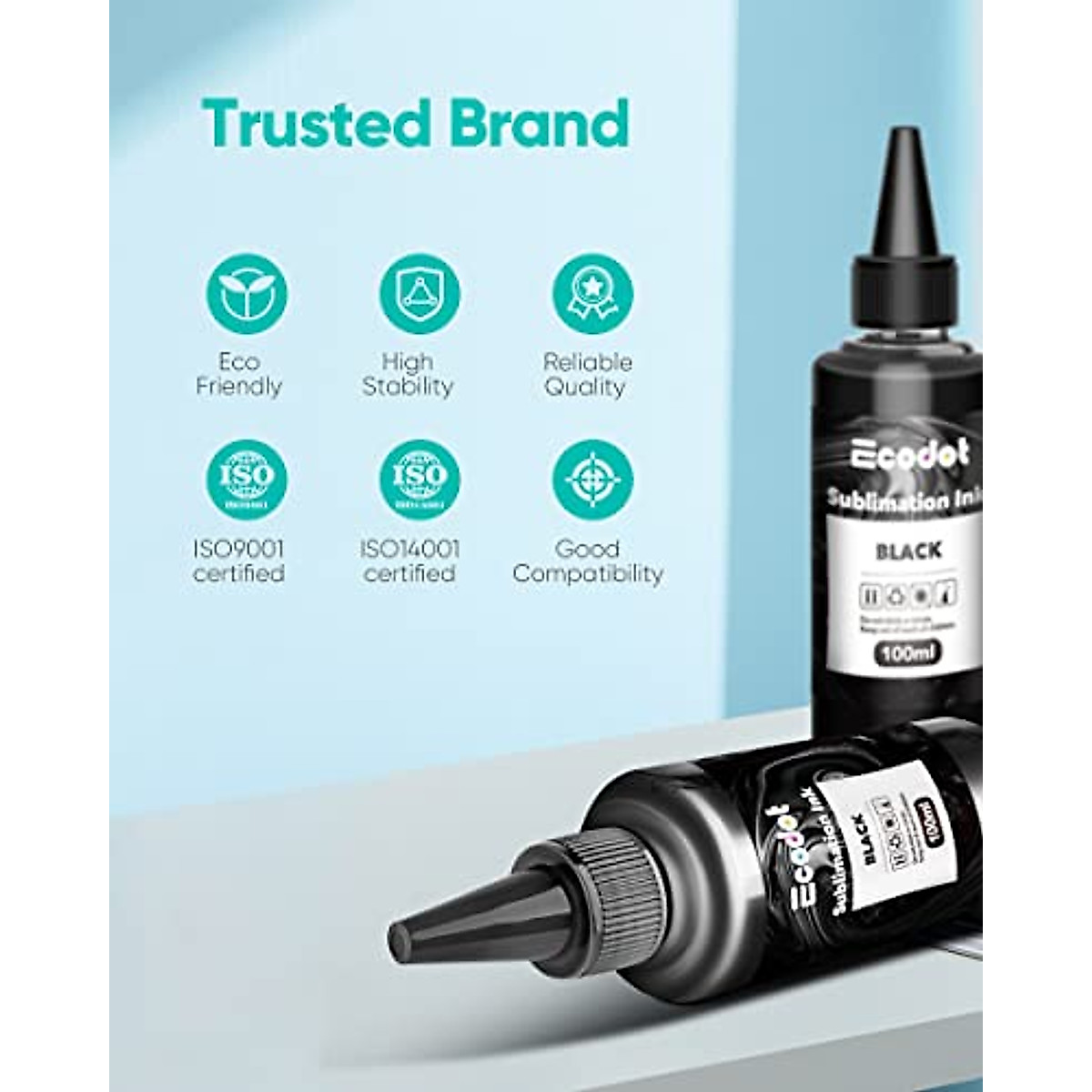 ecodot Black Sublimation Ink Refill for WF7710 ET-2720 ET4700 ET15000 ET-2803 ET2760 ET2750 ET-2800 WF7820 Inkjet Printers Heat Press Transfer on Plates, Mugs, Shirts, Phone Cases etc (4 Black 400ml)