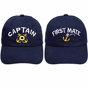 AnapoliZ Captain Hat, First Mate Hat Set | Adjustable Captain Cap, First Mate (2 pcs.) Sailor Set | Sailor Yacht 2 Piece Cap Set | Sea Captain Baseball Cap, Skipper & First Mate Set Navy