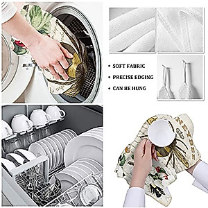 LOVE HOME DAY Kitchen Towel Set of 1, Spring Bee Watercolor White Blossoms Flower Butterfly Hand Towels Absorbent Microfiber Dish Cloth Vintage Stamp Washable Tea Bar Dishcloth Cleaning Cloths