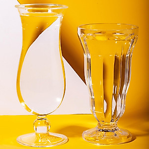 Cheardia 6 Pack Plastic Milkshake Glasses, 13.5 oz Old Fashioned Soda Glass Footed Ice Cream Cups, Clear Pina Colada Fountain Glasses Milkshake Cups for Sundae, Juice, Tropical Drinks, Party