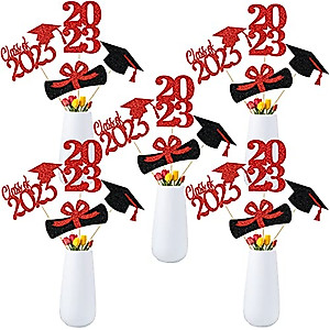 Graduation Party Centerpieces for Tables 2023 Red Glitter Graduation Tables Centerpieces Sticks, Class of 2023 Table Toppers for 2023 Graduation Table Decorations - 24 Pieces