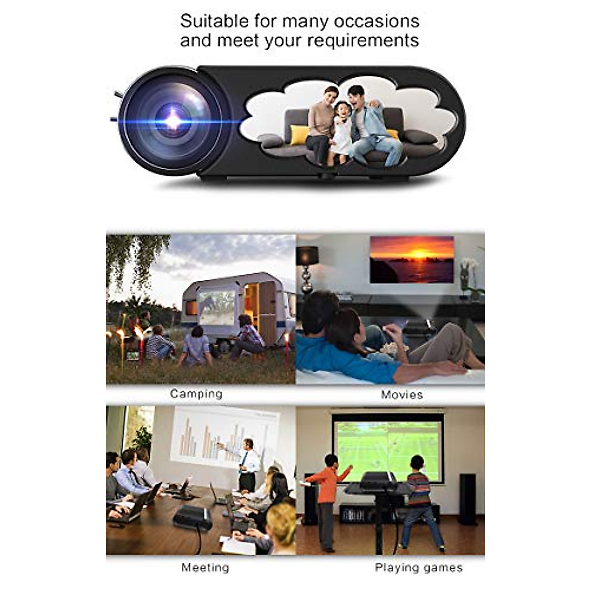 Mini Projector, Portable Movie Projector, Pico Phone Outdoor Video Projector, 720P Native, Full HD 1080P Supported, 3800 Lux Led Projector