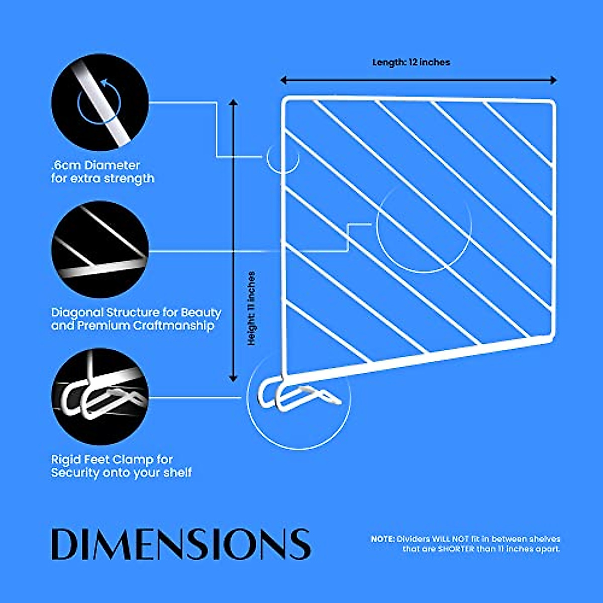 TitanSecure Shelf Dividers for Closets, 8 PK White 12” Sturdy Wood Shelf Dividers | Shelf Organizer for Closets for Wood or MDF Shelves – Use as Bathroom Kitchen Pantry Cabinet Organizers and Storage