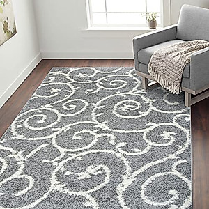 Cozy Contemporary Scroll L.Grey-White 3'3" X 5' Indoor Shag Area Rug