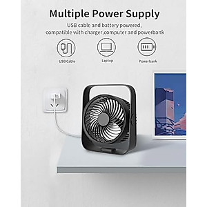 KONSIDEN Small Fan, 8 Inch USB Desk Fan, Quiet Office Fan, 4 Speed Winds, 360° Head Tilt, Detached Cover, Small Table Fan, Easy to Clean, Ideal for Bedroom, Office, Kitchen, Camping