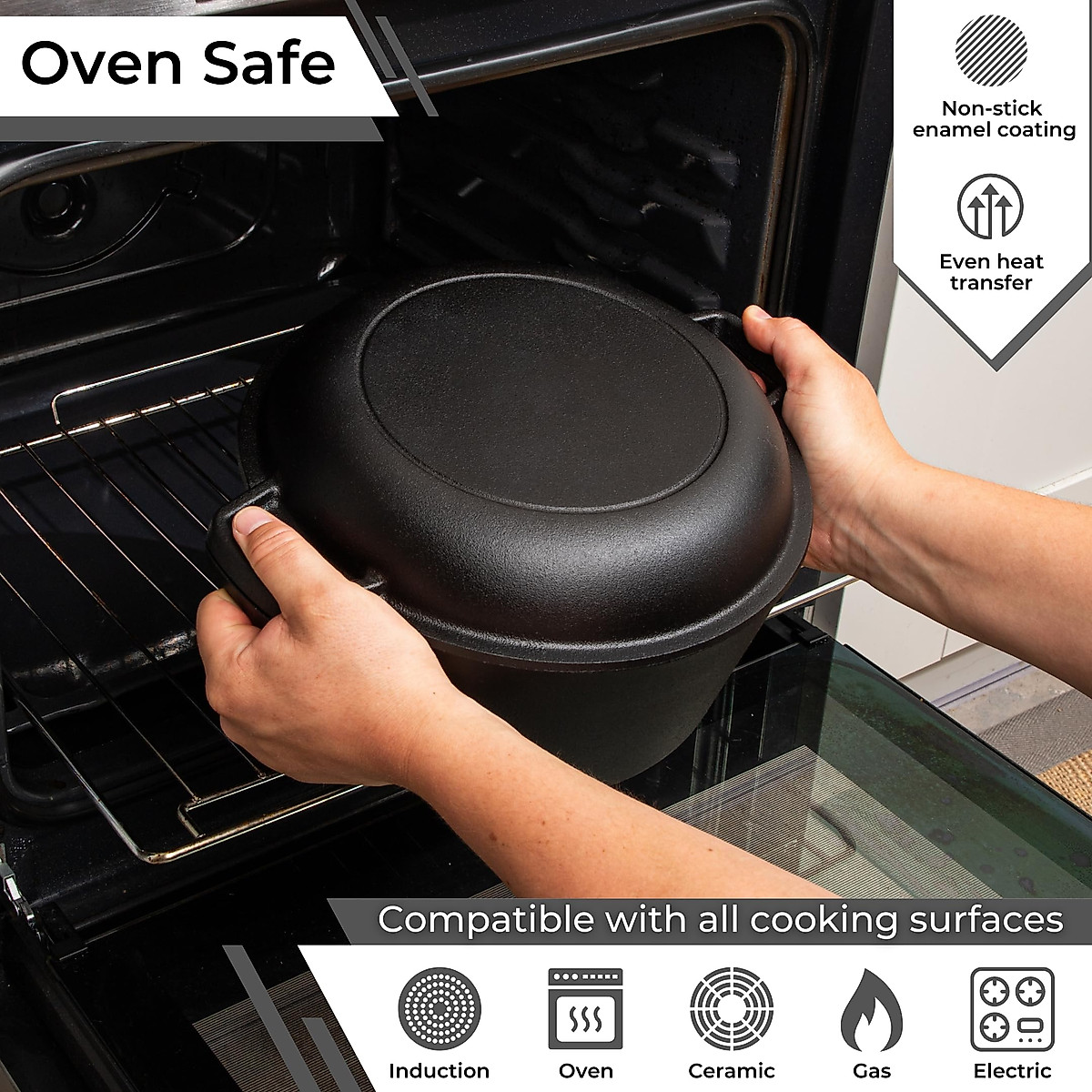 Pre-Seasoned Cast Iron Dutch Oven Casserole Pot - Cast Iron Skillet Lid – 2 in 1 Cooking Cookware Pan Set – Dutch Oven Pot with Lid – Black, 5 Quarts, 26cm – by Nuovva