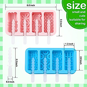 2Pcs 4-cavity Ice Popsicle Molds, 1pcs Love Shape and 1pcs Braided shape, Silicone Tray Each With Lids and 4 Slots and 4 Plastic Sticks - Ideal for Homemade Ice Cream, Cheese, Chocolate, etc