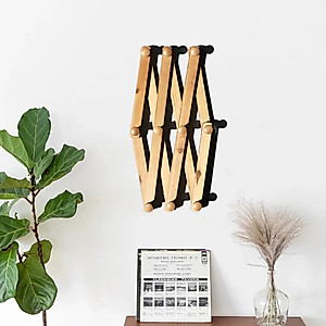 PJCOLL Vintage Wooden Organza Wall Rack with 10 Hooks, Expandable Wooden Wall-Mounted Coat Rack, Handmade Hat Rack Wall