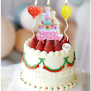 Castle Happy Birthday Candle Set,Fairy Tale Theme Baby Kids Children Happy Birthday Candles,Party Supplies,Cake Decoration (Pink)