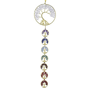 Yatming 7 Chakra Tree of Life Hanging Ornament Tumbled Crystals Wall Hanger Meditation Home Decor