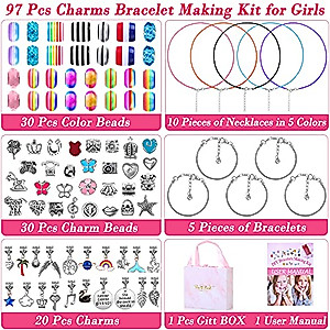 DIY Bracelet Making Kit for Girls, Thrilez 97Pcs Charm Bracelets Kit with Beads, Pendant Charms, Bracelets and Necklace String for Bracelets Craft & Necklace Making, Gift Idea for Teen Girls