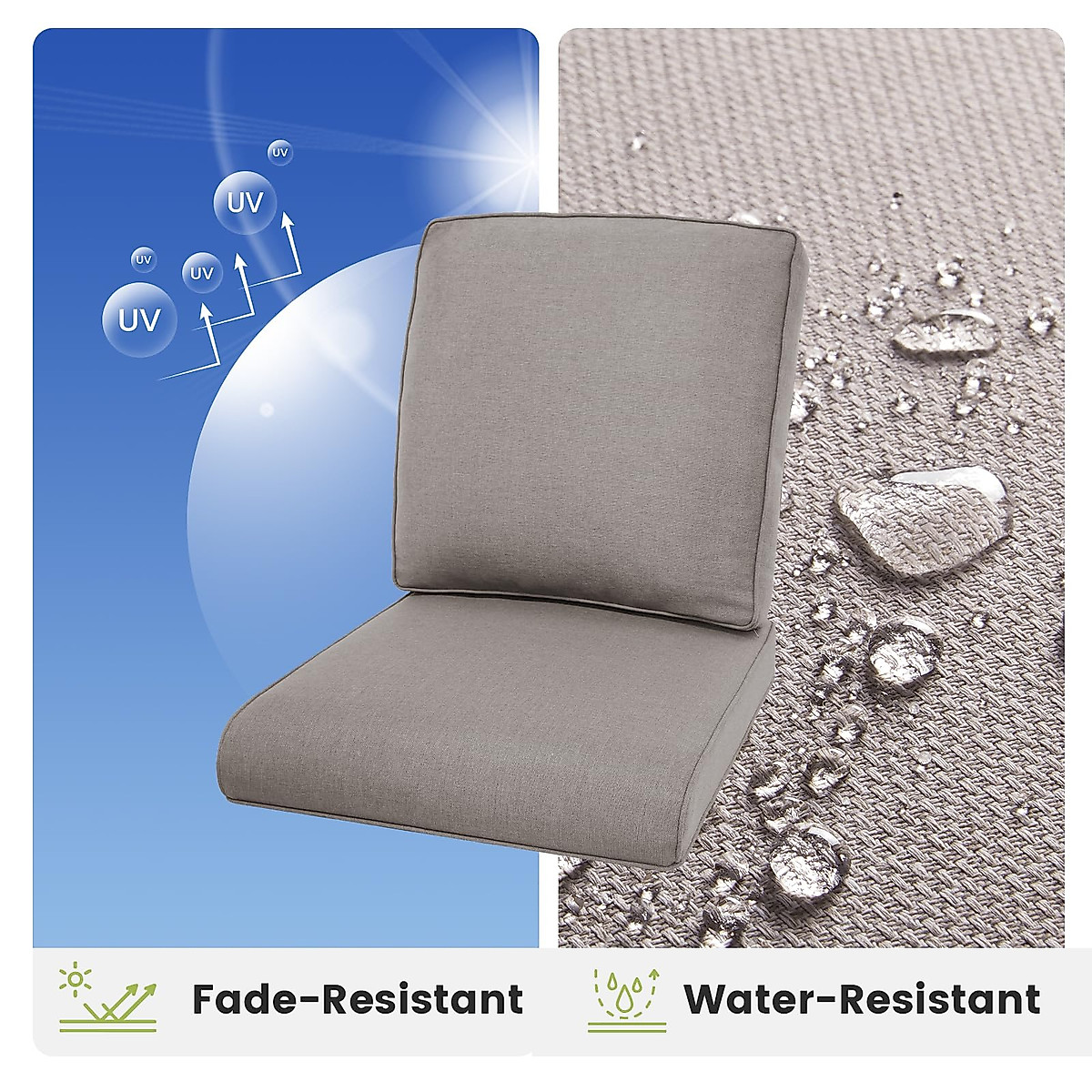 Outdoor Chair Cushions Set of 3 - Outside Durable Thick Replacement Back and Seat Cushion 22x24 with Zipper Cover for Patio Glider Rocking Chairs Loveseat Couch – Grey/Classic