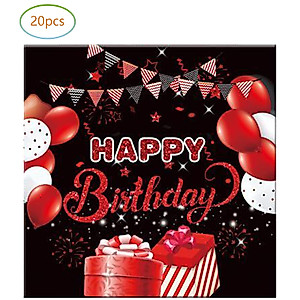 Red and Black Birthday Party Tableware Supplies Set, 20 Plates and 20 Napkins, Red Birthday Party Confetti Sprinkles Happy Birthday Party Decorations for Men Women