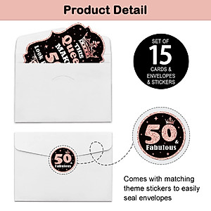 REWIDPARTY Rose Gold 50th Birthday Party Invitations with Envelopes & Stickers（Set of 15） 50th Birthday Shaped Fill-in Invitations Happy 50th Birthday Invites Cards Birthday Party Supplies for Women