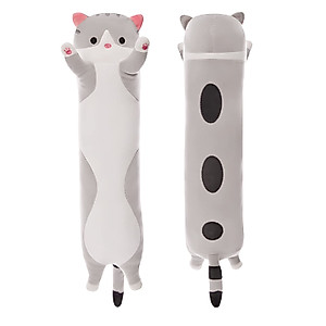 NXNYNZ Long Cat Plush Pillow, 19.6in Cute Cat Plushie Stuffed Animals Body Pillow, Grey Kawaii Kitten Soft Plushie Doll Toy Birthday Gift for Kids Girlfriend
