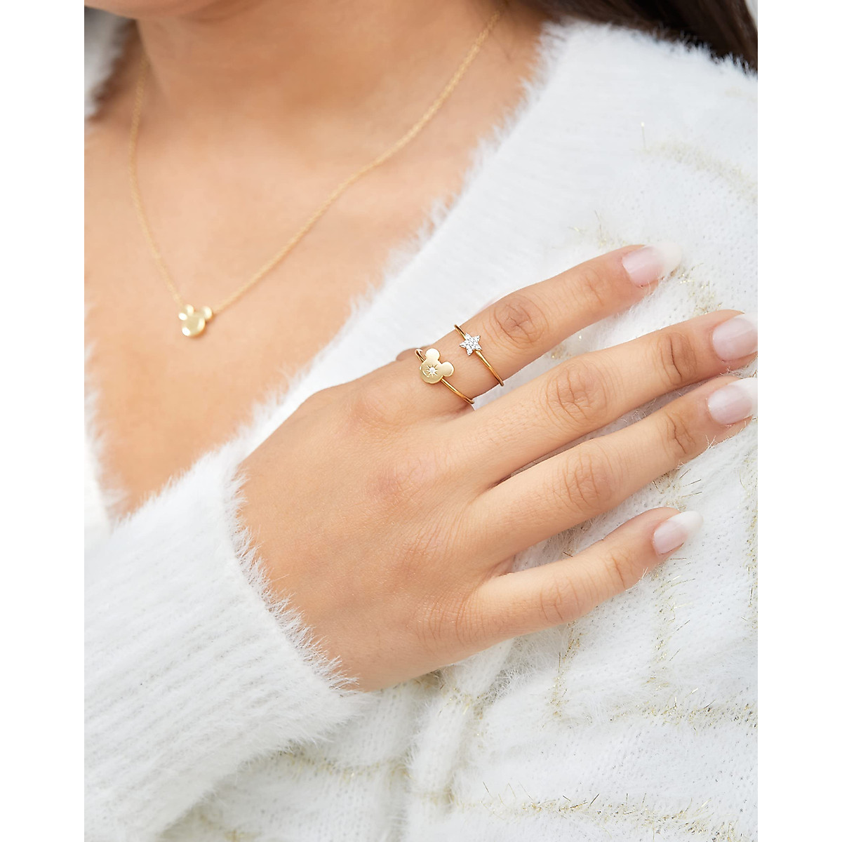 Disney Womens Stackable Ring Set Size 7 - Flash-Plated Rings Mickey Mouse Ring - CZ Star Ring