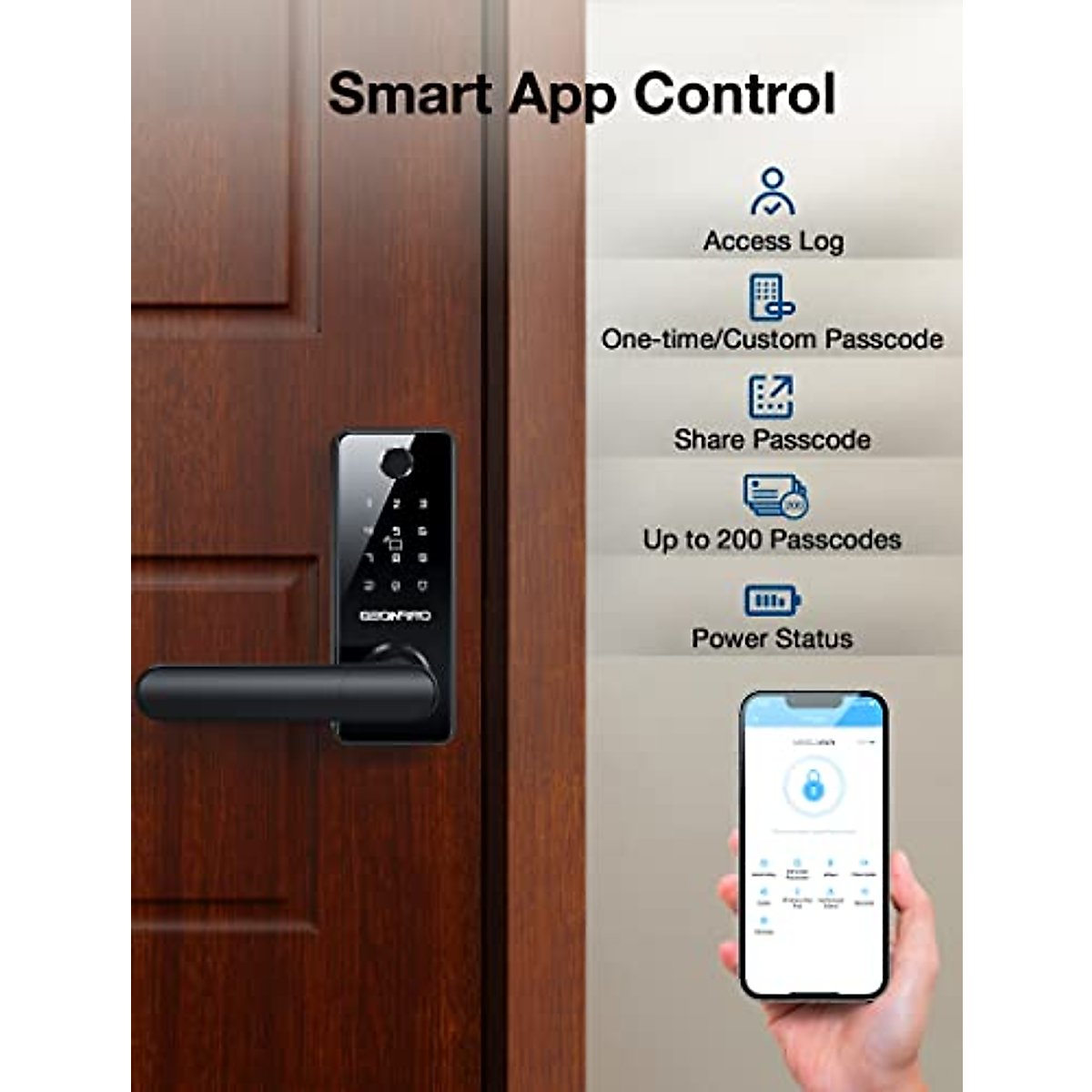 Wi-Fi Smart Lock, Fingerprint Keyless Entry Door Lock with Handle, Smart Lock for Front Door Anti-Peeping, Electronic Digital Keypad Door Lock Works with Alexa, Remotely Control (G2 Gateway Included)
