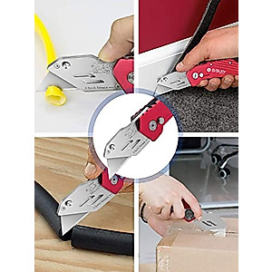 Utility Knife, BIBURY Upgraded Version Heavy Duty Box Cutter, Pocket Carpet knife with 10 Replaceable SK5 Stainless Steel Blades, Belt Clip, Easy Release Button, Quick Change and Safety Lock-Red