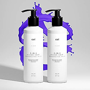 Cel Enhanced Silver Milk Purple Shampoo & Conditioner 2-in-1 For Blonde Bleached Grey & Color Treated Hair – Neutralizes Brassy Tones – Moisturizes & Improves Hair Condition (2-month supply)