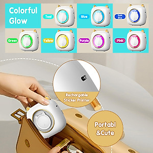 WOVTE Mini Sticker Printer, Portable Bluetooth Thermal Printer with 10 Rolls Thermal Paper, Smal Print Pod, Inkless Pocket Printer for iPhone & Android, Suitable for Notes Memo Kids Gift, White