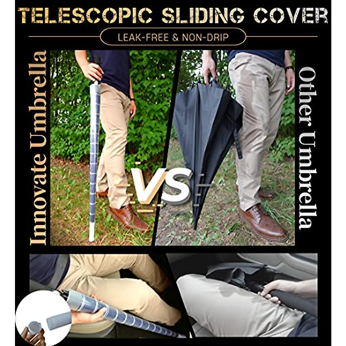 Innovate Golf Umbrella – Telescopic Cover Attachment – Fibreglass Frame – Automatic Open Button – Windproof – UV Protection with Blackout Shade – Large Canopy – Non-Drip – Quick Drying (Oxford Blue)