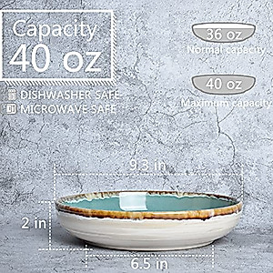 Bosmarlin Stoneware Large Pasta Bowls, 40 Oz, Set of 4, Big Salad Bowls, Microwave and Dishwasher Safe (Turquoise Green, 9.3 in)