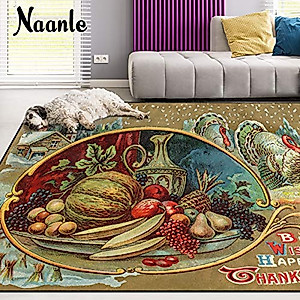 Naanle Holiday Area Rug 5'x7', Thanksgiving Turkey Day Polyester Area Rug Mat for Living Dining Dorm Room Bedroom Home Decorative