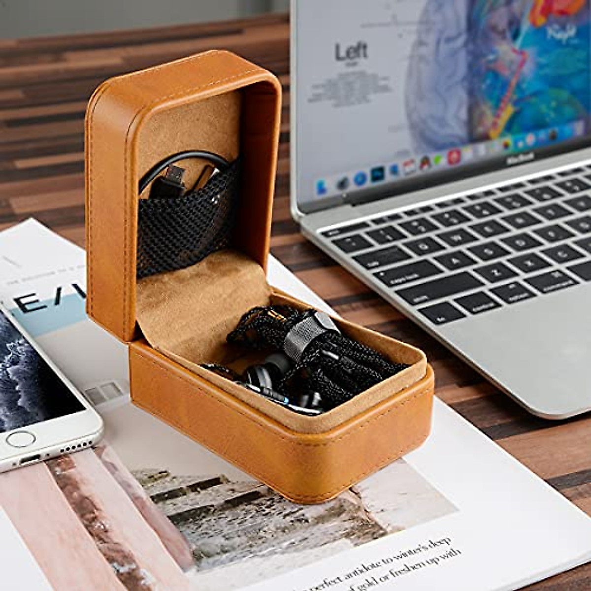 Geekria Ultra-Hard HiFi Stereo Earbuds Case, Hi-Res in-Ear Monitor Headphones Case, Wired in-Ear Earbuds Elastic Sequin Travel Box/Protective Hard Earphones Storage Bag (Brown)