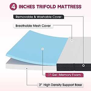 Queen Foldable Mattress, Queen Mattress Memory Foam Topper with Breathable & Washable Cover, 4 Inch Trifold Mattress with CertiPUR-US Certified for Camping, Guest, Floor RV - 78" x 58" x 4"(Queen